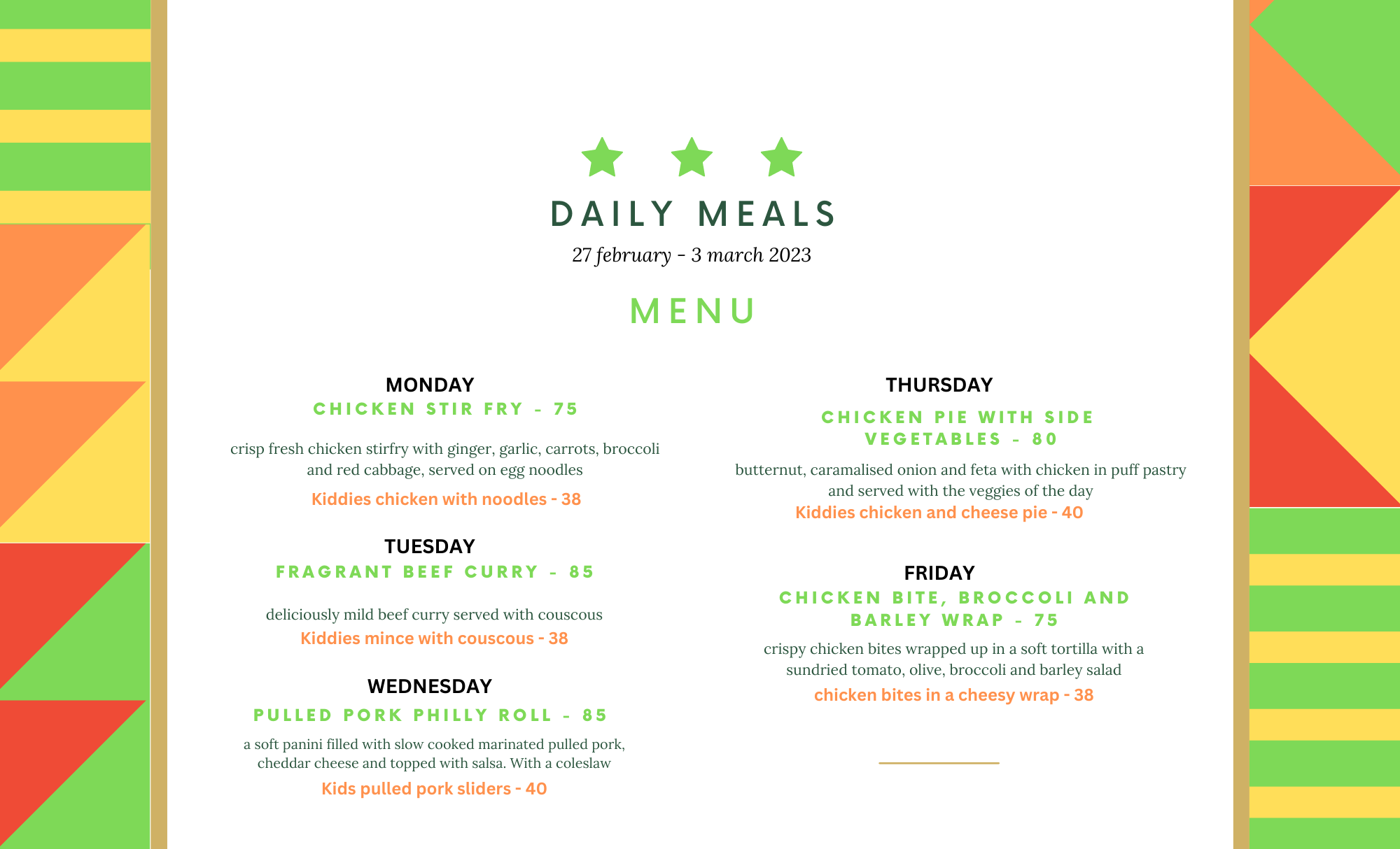 Daily Meal Specials – Moonshot Cafe